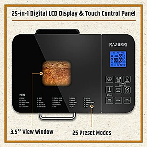 Razorri Bread Maker Machine Stainless Steel UL Certified, 25-in-1 with Nonstick Bread Pan, Homemade DIY 2Lbs Breadmaker, Gluten-Free Setting, LED Display, 15H Delayed-start & 1H Keep Warm, 3 Crust Colors and 3 Loaf Sizes