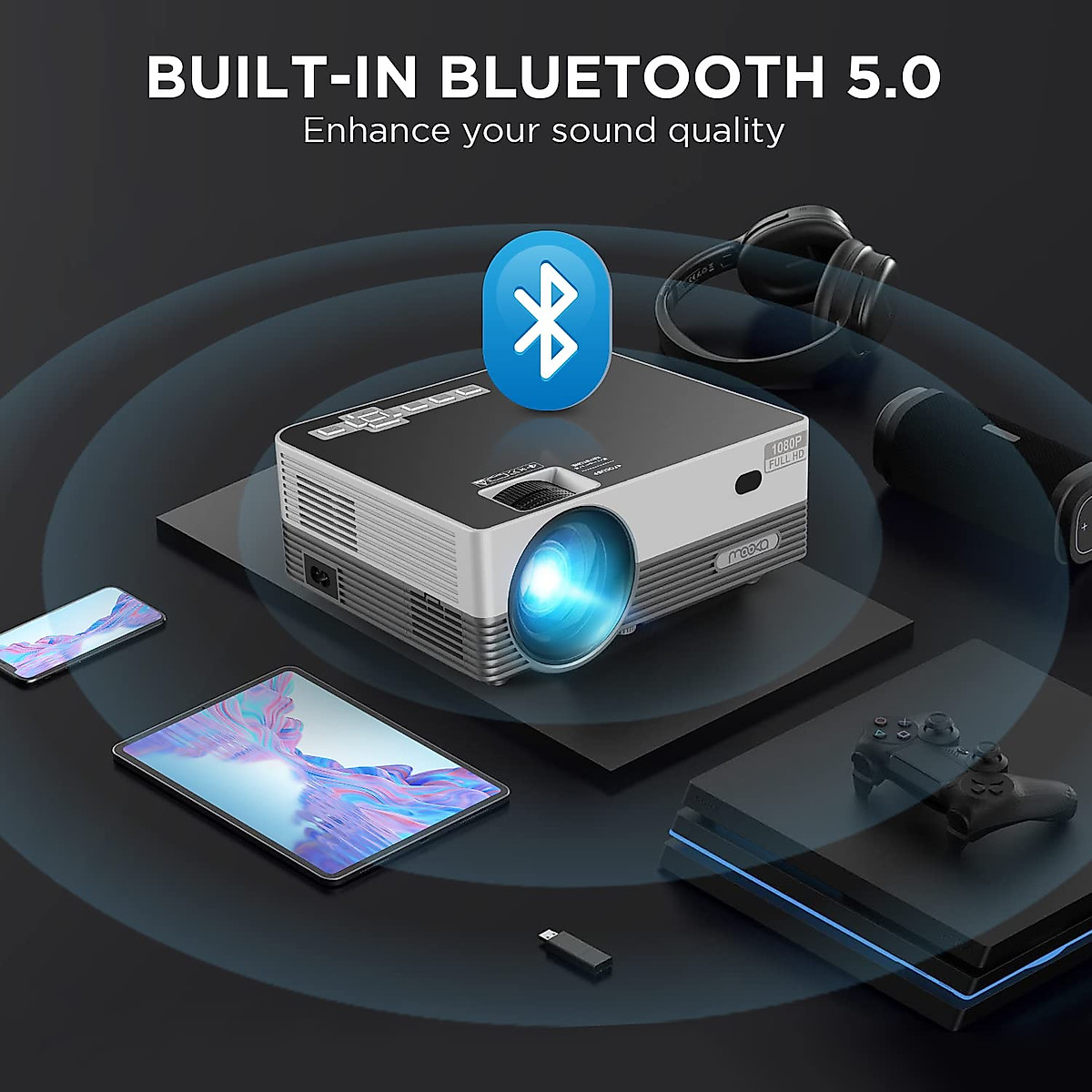 Projector with WiFi and Bluetooth, Native 1080P Movie Projector with 8500L HD, 4K & 300" Screen Supported, Mini WiFi Video Projector, Protable Projector with Carrying Bag