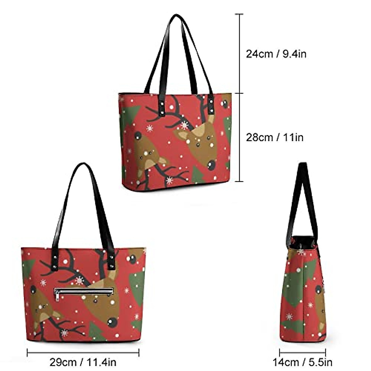 Womens Handbag Christman Deer Tree Snowflake Leather Tote Bag Top Handle Satchel Bags For Lady