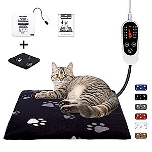 Rest-Eazzzy Pet Heating Pad Indoor, Dog Heating Pad Mat with Removable Cover, 5 Level Timer 5 Level Temperature, Electric Pet Warming Mat for Cat Dog Automatic Power-Off (Heat pad, paw-Black)