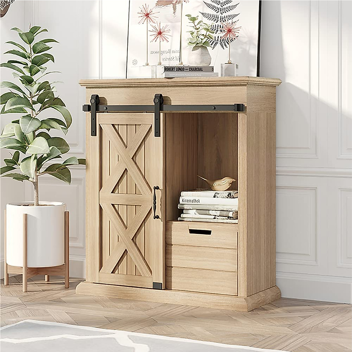 ZEKOO 2.5FT Super Mini Sliding Barn Door Hardware Kit for Single Door Cabinet, Small Barn Door Hardware Track Kit for TV Stand, Cupboards, Storage Cabinets, Wardrobes, J Shape Hanger (No Cabinet)