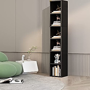 ALISENED 68.5" Tall Narrow Bookshelf, 6 Shelf Wooden Corner Bookcase for Stylish Storage, Modern Skinny Cubes Storage Organizer Display Shelving for Bedroom, Library, Living Room, Home, Office, Black