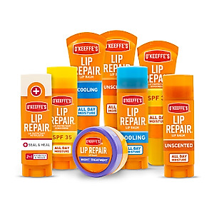O'Keeffe's Lip Repair Lip Balm for Dry, Cracked Lips, Stick, (Pack of 3: 1 Cooling + 1 Unscented + 1 SPF)