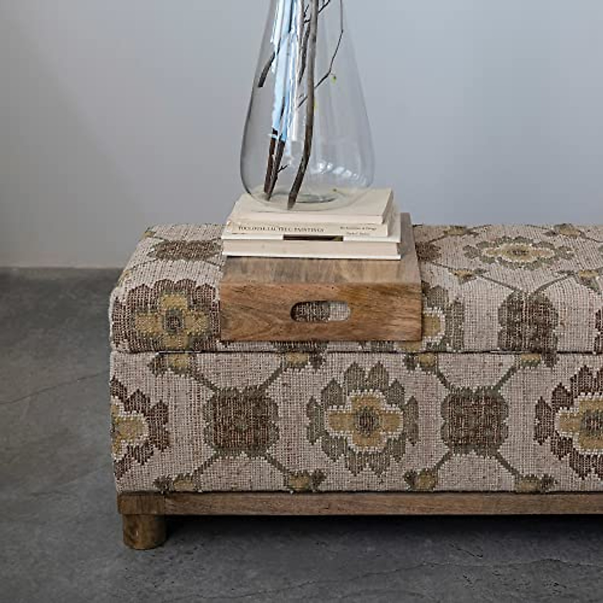 Creative Co-Op Cotton Kilim Upholstered Mango Wood Bench with Floral Pattern and Removable Tray, Multicolor Sofas, 55" L x 18" W x 19" H