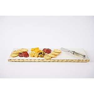 Mud Pie - 40700003 Mud Pie Marble and Gold Edge Hostess Set Serving Platter, One Size, white