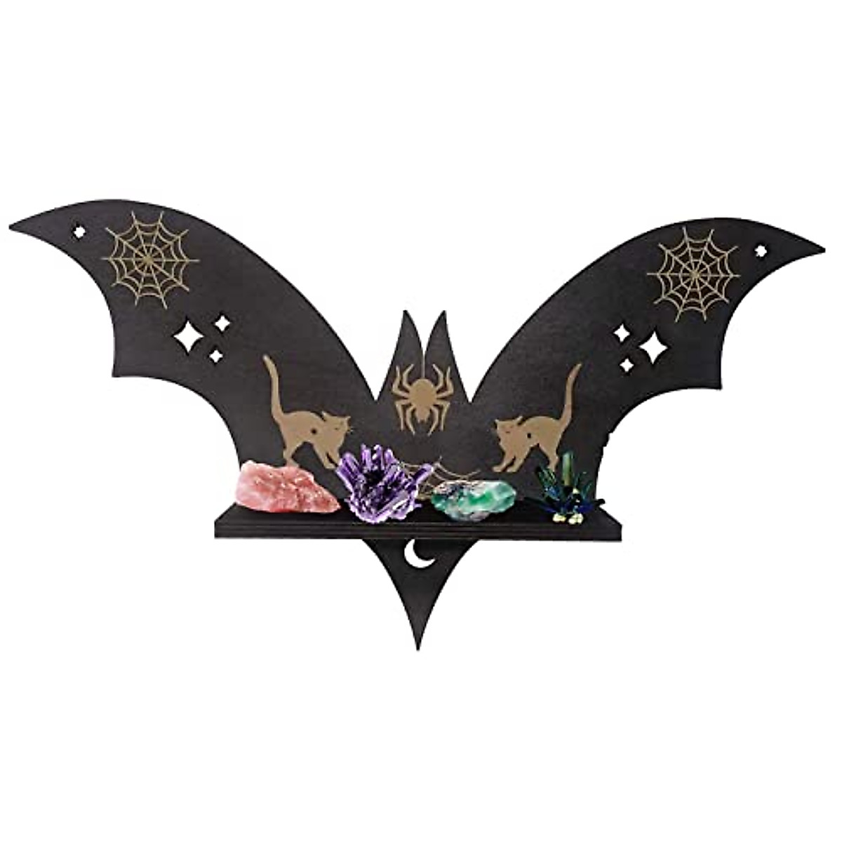 suyam Crystal Display Shelf,Bat Crystal Shelf Wooden Floating Shelf | Wall Hanging Crystal Holder Stand Decor for Crystals Stones Essential Oils Display