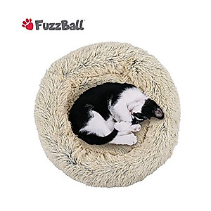 FuzzBall Fluffy Luxe Pet Bed, Calming Donut Cuddler – Machine Washable, Waterproof Base, Anti-Slip (for Small Dogs and Cats up to 25lbs)