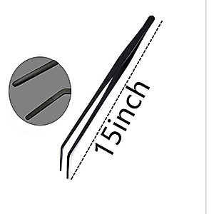 Serdokntbig Aquarium Tweezers Stainless Steel Curved Tweezer with Carbonation Protection Coating Against Rust Long Reptiles Feeding Tongs for Aquatic Plants Spider Snakes Lizards, Black Curved