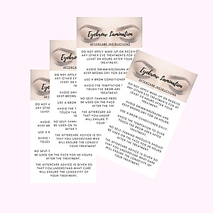 Eyebrow Lamination Aftercare Instruction Cards | Physical Printed 2 x 3.5” inches Business Card Size | White with Brow Photo Design | Starter Lift Kit with Tint at home diy aftercare supplies