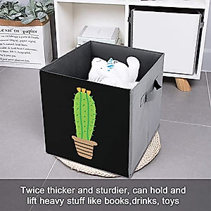 Cactus Storage Bins Cubes Foldable Fabric Organizers with Handles Clothes Bag Book Box Toys Basket for Shelves Closet 10.6"