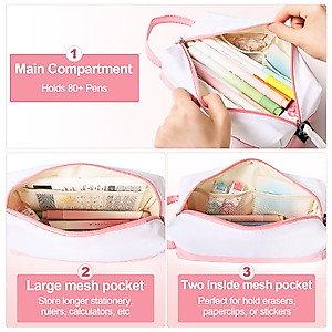 Sooez Big Capacity Pencil Case, Cute Two-Tone Pencil Pouch Aesthetic, Large Capacity Pen Bag with 4 Compartments, Soft Pencil Case Organizer with Zipper & Handle, Pencil Holder Pouch for Teen Girls