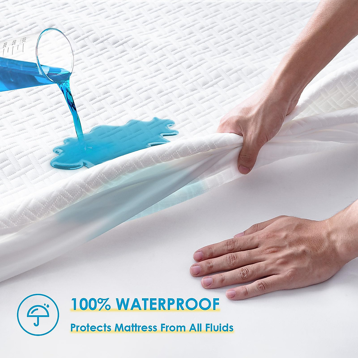 Cozymaker Full Size 100% Waterproof Mattress Protector, Cooling Mattress Cover Fitted 8-21" Deep Pocket, 3D Air Fabric Soft Breathable Bed Mattress Pad Cover Noiseless Washable