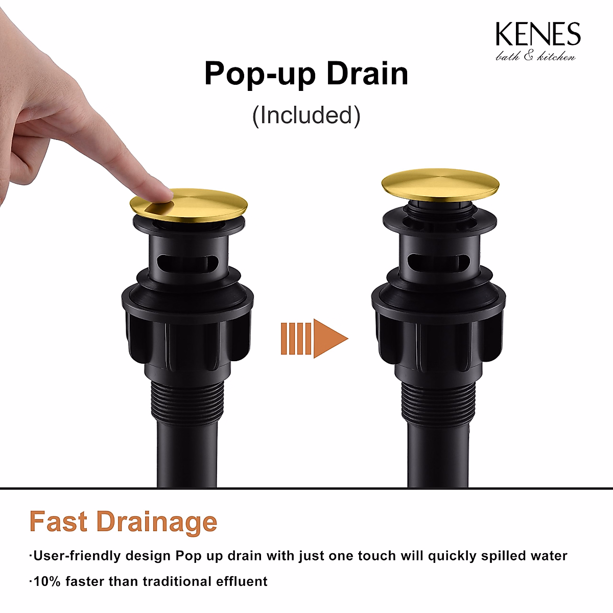 KENES Brushed Gold Two Handle 8 Inch Widespread Bathroom Sink Faucet, Gold High Arc Lavatory Vanity Sink Faucet 3 Hole with Pop Up Drain & Water Supply Hoses LJ-9018-4