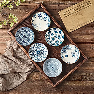 WEUNUM Soy Sauce Bowls/Dishes Set of 6, 4 Inch Dipping Bowls Sushi Plates and Appetizer Dessert Small Bowls for Charcuterie Board,3 oz Porcelain Pinch Bowls for Kitchen Prep(Blue mixed)