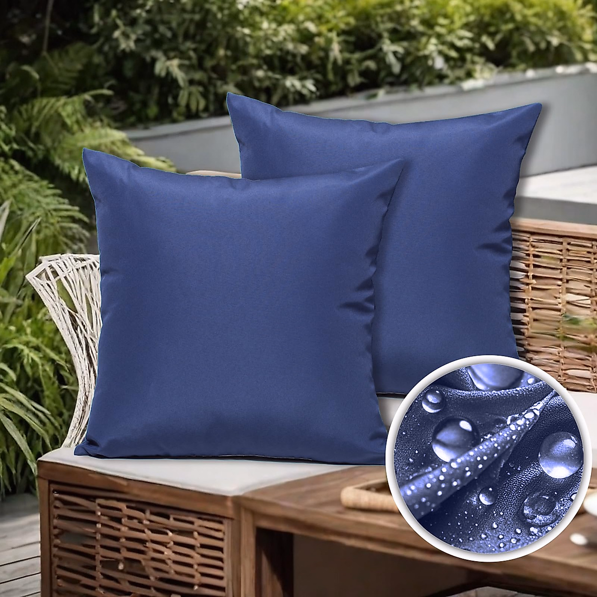 SUSIE'S GARDEN Outdoor Waterproof Throw Pillow Covers 18x18 Set of 2 Decorative Navy Patio Furniture Cushion Covers Outside Decor for Couch Garden Bench Tent Balcony Sofa