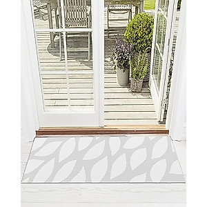 Front Door Mat, Absorbent Long Door Entry Mats, Doormats Indoor/Outdoor Entrance Rugs, Abstract Minimalist White Leaf Tile Silhouette Pattern Doormat - Easy to Clean Floor Mats for Home 16x47 Inch