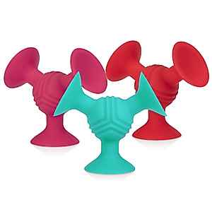 Nuby Silly Three Prong Interactive Suction Toy with Built-in Rattle, Pink