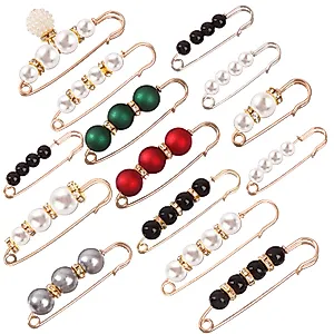 14 Pieces Pearl Scarf Brooch Pin Assorted Muslim Scarf Hijab Clips Small Brooch Set Metal Clips for Headscarf Shawl Muslim Women Scarves Hijab Safety Shawl Brooch Pins for Women Men