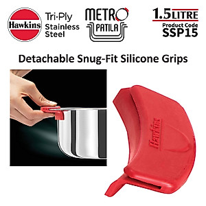 Hawkins 1.5 Litre Metro Patila, Triply Stainless Steel Tope, Induction Bhagona, Tapeli, Silver (SSP15)