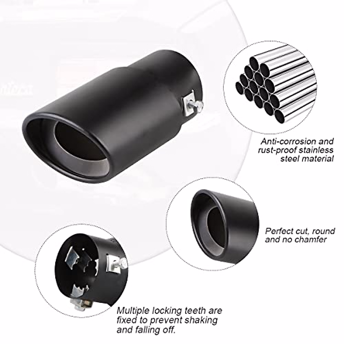 Exhaust Tips Stainless Steel, Car Exhaust Tail Muffler Tip Pipes Muffler Modification, Inlet 2.5" Outlet 3.2" Polished Finished Tail Pipe, Auto Replacement for Most Cars Sedans Trucks (Black/Straight)
