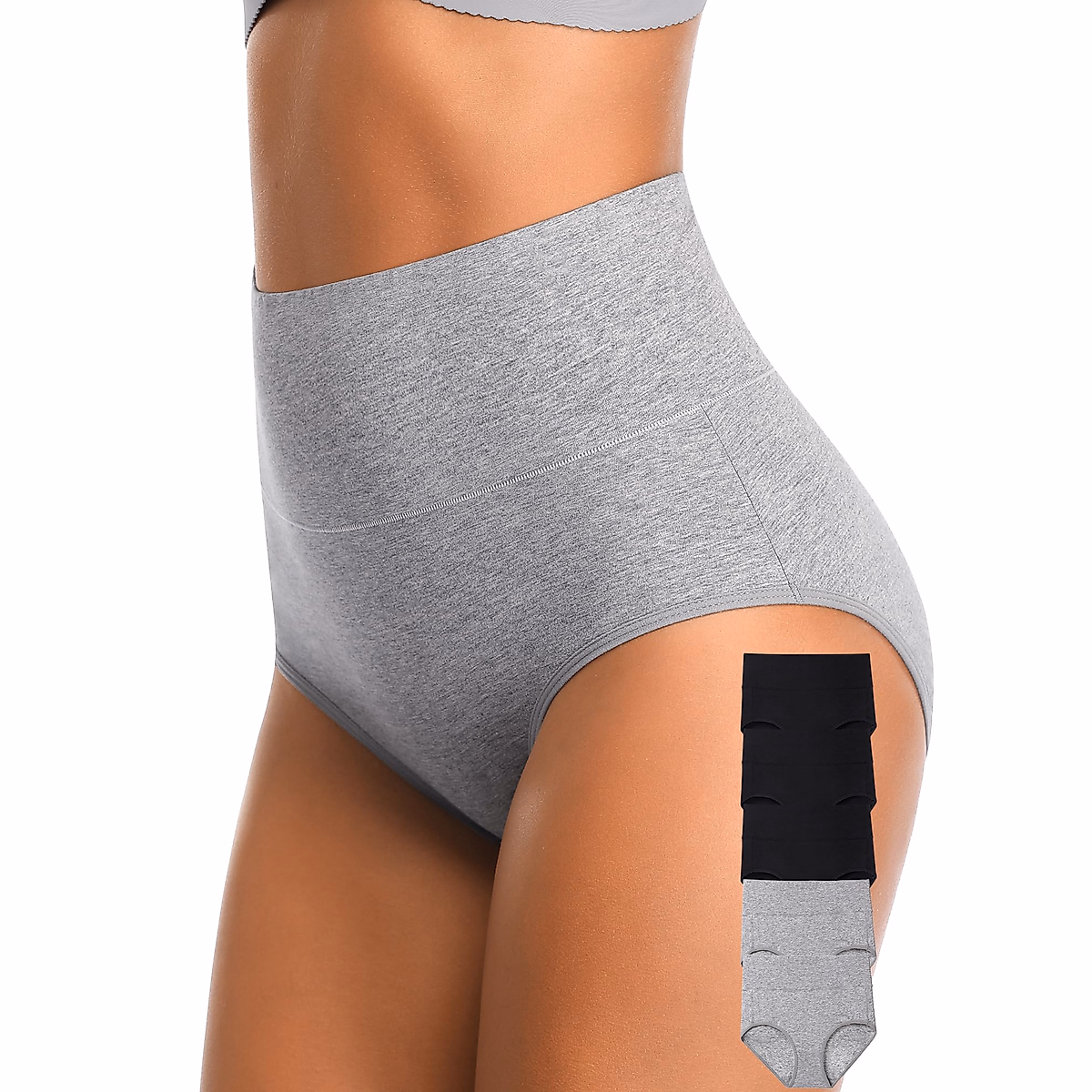 CULAYII Tummy Control Underwear for Women High Waisted Full Coverage Ladies Underwear Soft Stretch Cotton Postpartum Briefs Underwear Panties Pack(M)