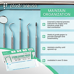 200 2.75 x 9 Self-Sterilization Pouches for Cleaning Tools, Autoclave Sterilizer Bags for Dental Offices, Pouch for Dentist Tools