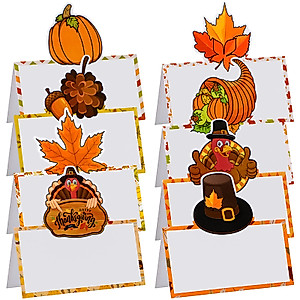 48 Pieces Thanksgiving Place Cards Thankful Greeting Cards Maple Leaf Pumpkin Turkey Witch Hat Seating Name Tags Fall Placecard Holders Autumn Table Tent Cards for Dinner Place Setting Party Supplies