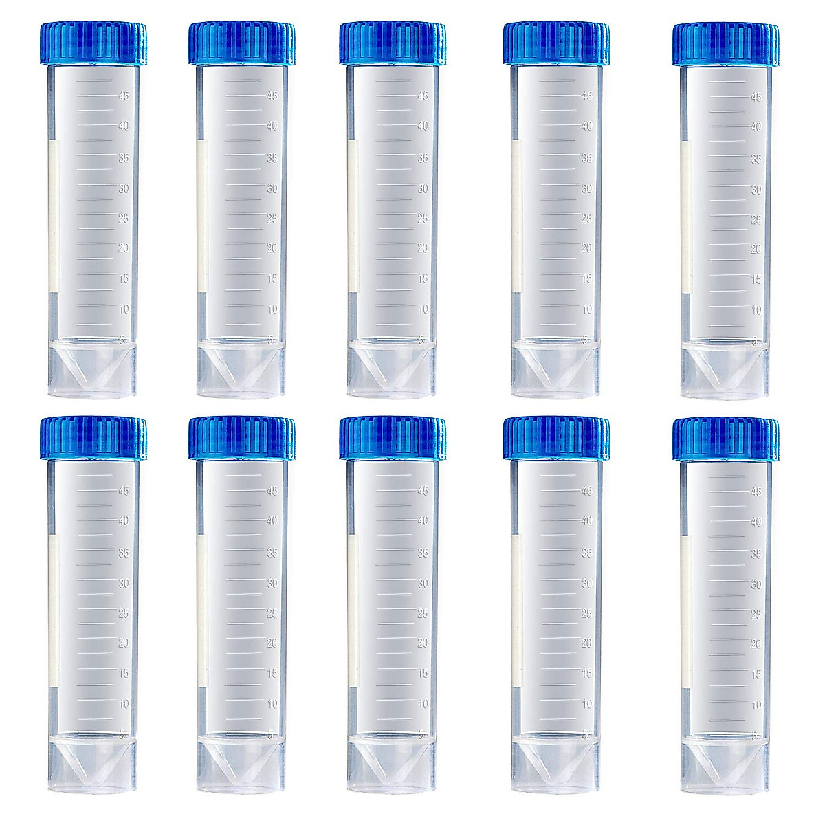 50 Pcs 50 ML Centrifuge Tubes ABuff Plastic Test Tubes with Blue Screw Caps, Clear Plastic 50ml Test Tube with Conical Bottom, Self Standing Leak-Proof PRP Tubes for Cold Storage