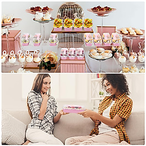 ylnurac 100Pack Pink Mini Cake Pans with Lids Mini Loaf Pans and Spoons and Stickers, 6.8Oz Aluminum Foil Pans Tins, Individual Dessert Cups Containers for Sales,Party,Picnic