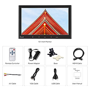 Eyoyo 10 inch Monitor, 1024x600 Small HDMI Monitor, HDMI VGA AV Monitor with Remote Control & Speaker, Portable Display for Gaming Raspi PC DVD Car