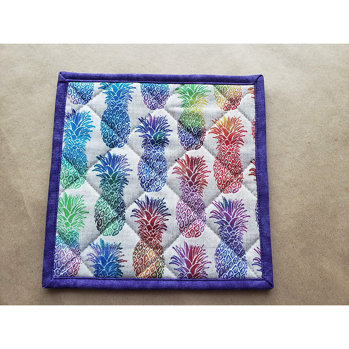 Rainbow Pineapple Potholders Set of 2 Handmade Hospitality Hostess Gifts Under 20 Summer Kitchen Linens Insulated Hot Pads Pair Quilted Trivets Charleston SC Themed Kitchen Decor