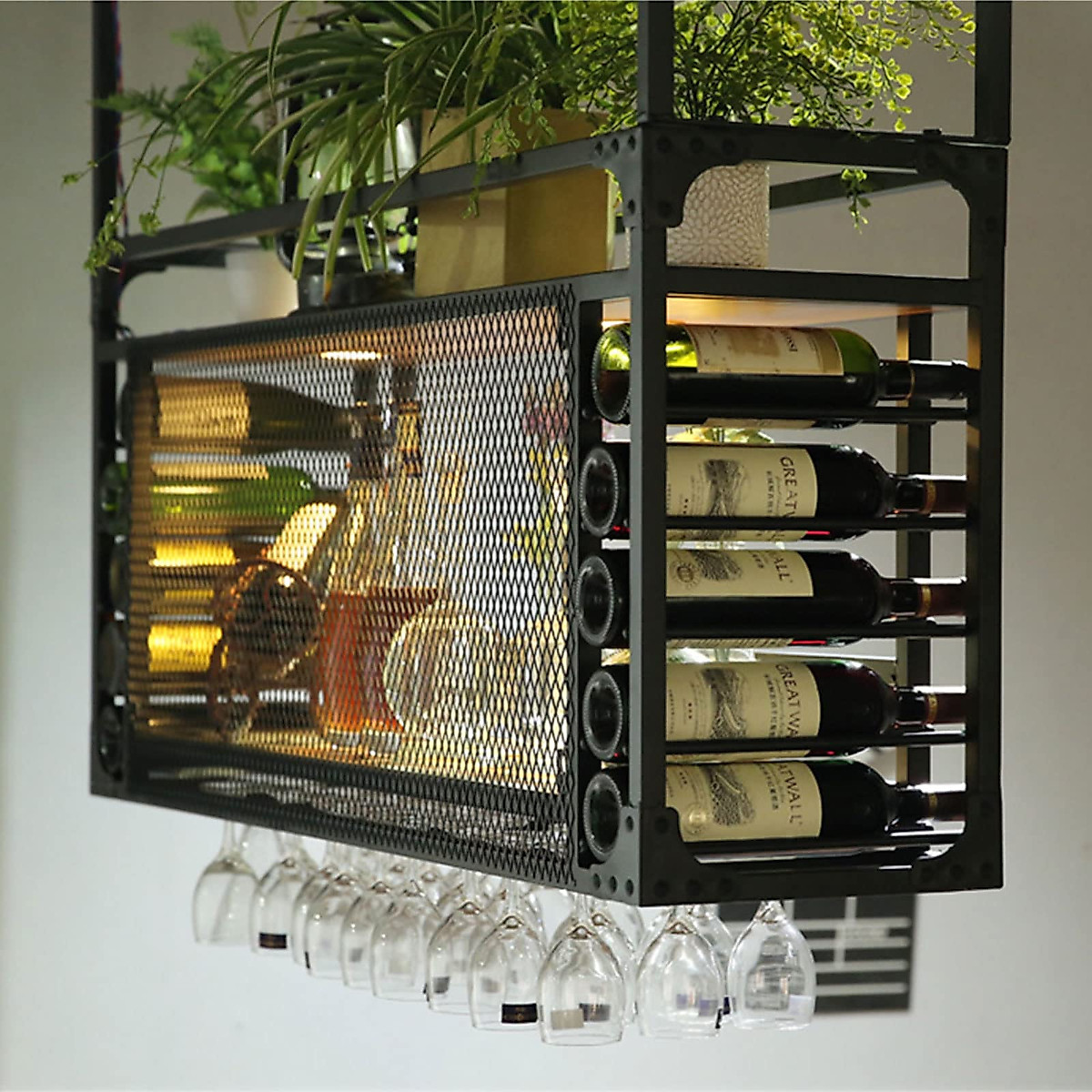 rlosqvee Industrial Wine Rack Hanging/Wall Mounted, 2-Tier Vintage Solid Wood Wine Storage Rack, Wine Display Shelf for Kitchen Bar Restaurant (40 inch (W))