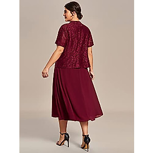 Ever-Pretty Plus Women's Curve Square Neck Lace Cardigan Chiffon Knee Length Plus Size Evening Dress Burgundy US22