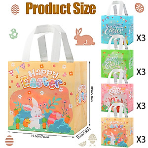 CCINEE 12Pcs Easter Gift Bags with Handle，Reusable Easter Tote Bags Non-Woven Bunny Treat Goodie Bag Easter Egg Hunt Bags for Easter Party Supply，7.9"×7.9"×5.9"