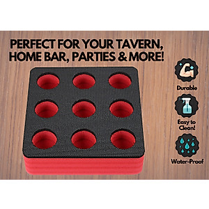 Polar Whale 2 Shot Glass Holders Organizer Modern Tray for Home Kitchen Bar or Club Party Durable Red and Black Durable Foam Serving Rack 7.75 Inches Wide Each Holds 9 Shots