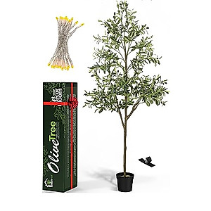 Artificial Olive Tree 6FT for Home Decor Indoor Bonus 20 ft String Light .Olive Trees Artificial Indoor Tree-Faux Olive Tree 6FT,Fake Olive Tree Faux Trees Indoor Tree,Faux Tree,Olive Tree Artificial.