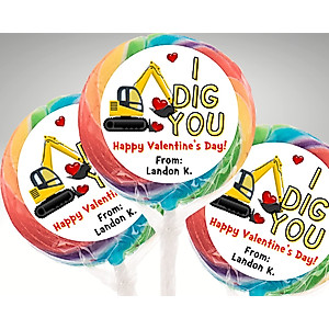 Personalized Construction Digger Valentine's Day Stickers for Kids 20-Count, 2 inch, Custom Classroom Valentines Favor for Boys, Happy Valentine's Day Labels