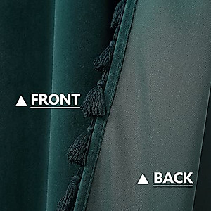 GAOMON Blackout Curtains 63 Inch Length Soft Luxury Velvet Curtains with Tassels Bedroom Decor Thermal Insulated Rod Pocket Blackout Long Curtains Living Room Blackish Green 42''Wx63''L, 2 Panels