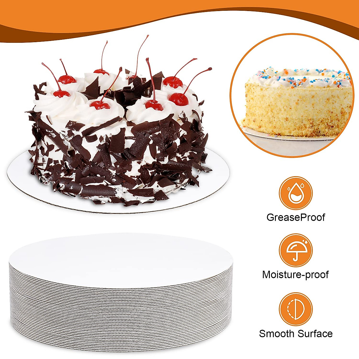 25-Packs Cake Boards 10 inch round， White Cake Board Rounds，White Cake Circles Rounds Base Food-Grade Cardboard Cake Plate for displaying cakes,bread, desserts（Thin and sturdy）