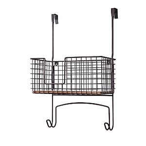 SunnyPoint Metal Wall Mount/Over The Door Ironing Board Holder with Large Storage Basket (ORB, 12" X 7" X 5.5" (Basket Size))
