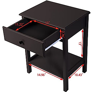 Etnicart - Dark Brown Nighstand 1 Tier Bedside End Table MDF Sofa Side Table 1 Drawer Storage Cabinet Living Room Furniture Easy Assembly 18(W)x14(D)×24(H)in side table bedroom Black skinny end table