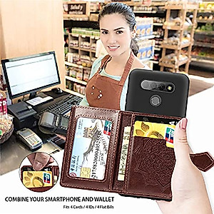 Ostop Wallet Case Compatible with TCL 10 5G UW(Verizon) Cover Vintage Business Purse with Card Slots,Premium PU Leather Embossed Mandala Flip Shell with Magnetic Clasp and Stand,Green