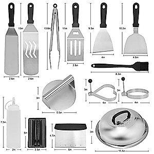 Whonline Griddle Accessories 16pcs Flat Top Grill Accessories Set for Blackstone and Camp Chef Enlarged Spatulas, Basting Cover, Burger Press, Scraper, Tongs, Grill Spatula Kit for Outdoor