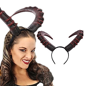 Gothic Halloween Cosplay Headwear Realistic Black Red Long Devils Horn Headband Carnival Party Bandana Hairband