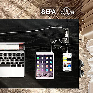 Rolanstar Computer Desk with Power Outlet, Home Office PC Desk with USB Ports Charging Station, 39" Desktop Table with Side Storage Bag and Iron Hooks, Stable Metal Frame Workstation, Black