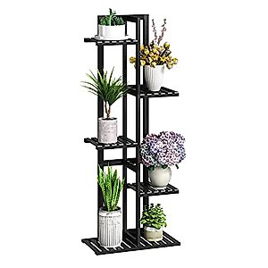 BMOSU Plant Stand For Indoor Corner Tall Plant Shelf 6 Potted Flower Bamboo Plant Stands Holder Shelf Plants For Outdoor Plant Rack Potted Plant Holder Display Rack For Living Room Balcony Bedroom(Black)
