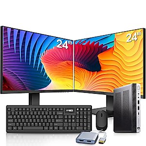 HP 800 G3 Mini Computer PC with Dual 24 inch Monitors Bundle,Intel i7-6700, 32GB RAM,New NVMe 1TB SSD, Wi-Fi 6e,Bluetooth 5.2,Windows 10 Pro (Renewed)