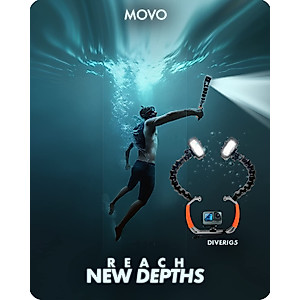 Movo DiveRig5 Underwater Video/Photo Diving Rig for Scuba and Snorkeling - Action Camera Cage Dive Rig, Waterproof Lights with Flexible Arm Mounts- Compatible with GoPro, DJI Osmo, Insta360 and More