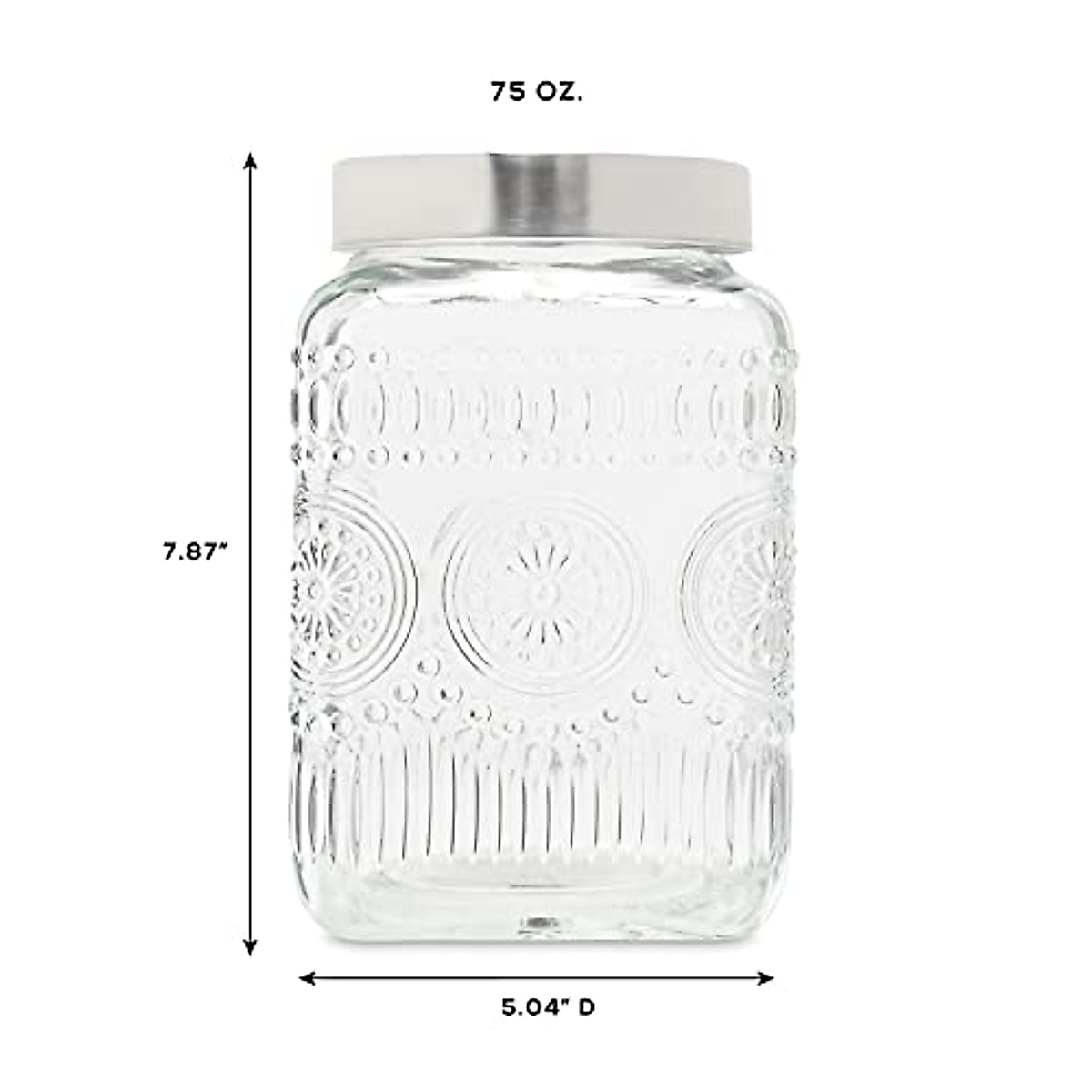 Style Setter Canister Set Decorative Glass Jars Chic Retro Floral Design with Airtight Lids for Cookies, Candy, Coffee, Flour, Sugar, Rice, Pasta, Cereal and More (Medallion Square)