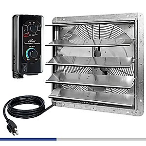 iLIVING 18" Wall Mounted Shutter Exhaust Fan, Automatic Shutter, with Thermostat and Variable Speed controller, 0.85A, 1736 CFM, 2600 SQF Coverage Area Silver (ILG8SF18V-ST)
